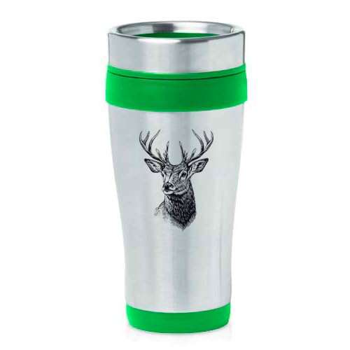 16oz Insulated Stainless Steel Travel Mug Coffee Mug Tumbler Deer (Green)
