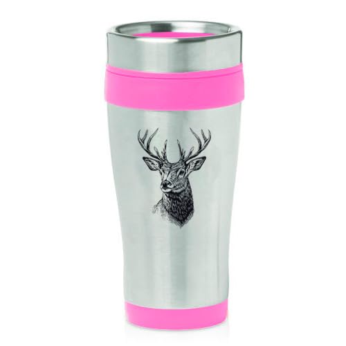 16oz Insulated Stainless Steel Travel Mug Coffee Mug Tumbler Deer (Pink)
