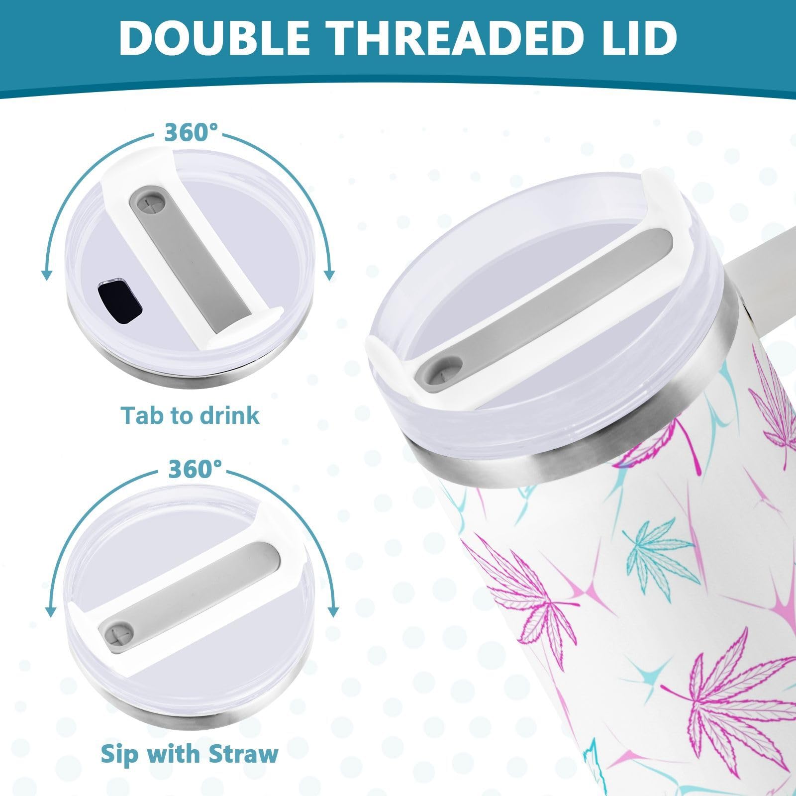 OTVEE 30oz Pink and Blue Marijuana Leaves Tumbler with Handle and Straw, Double Wall Vacuum Reusable Stainless Steel Insulated Water Bottle Travel Mug Cup for Hot and Cold Drinks