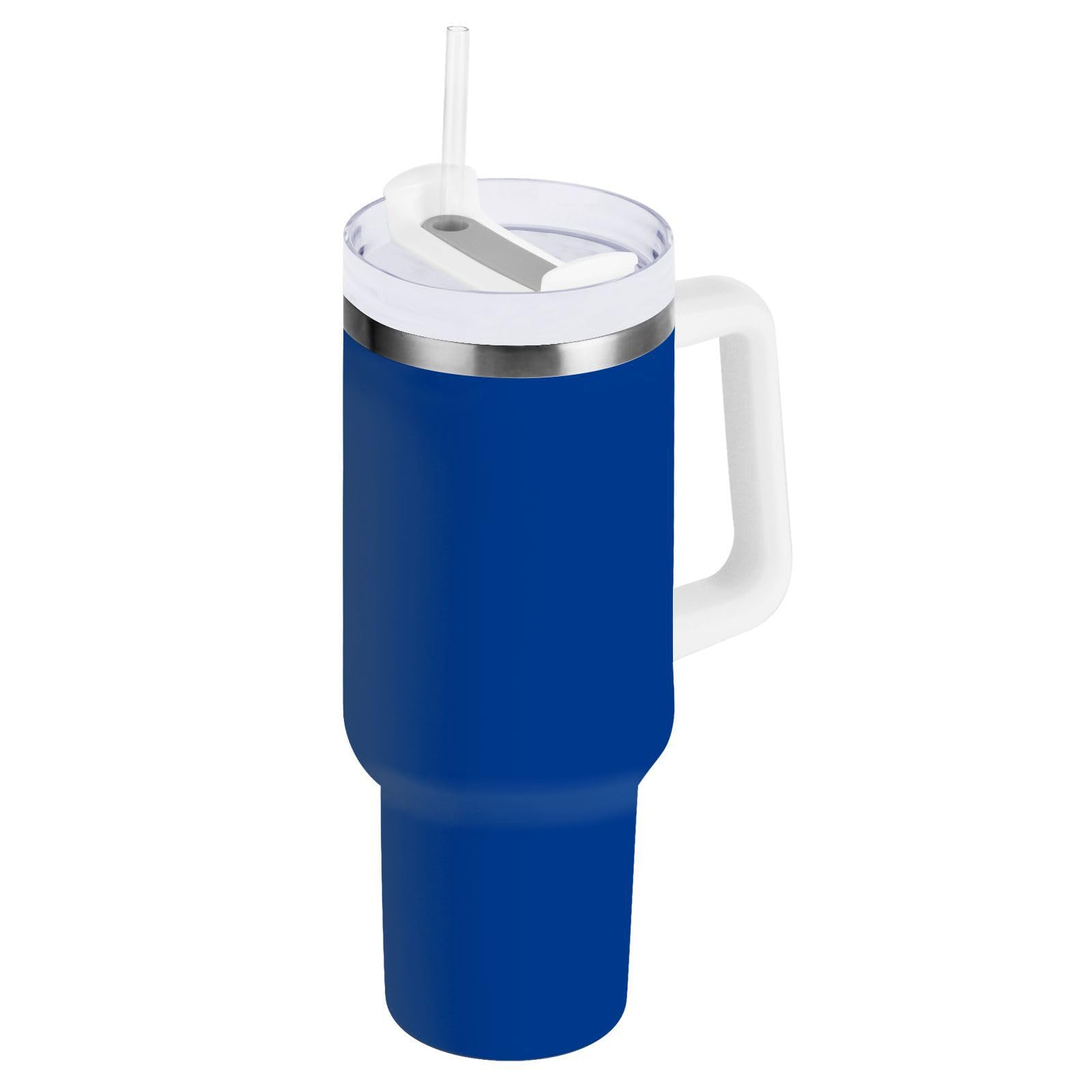 Royal Blue 40 oz Tumbler with Handle and Straw Lid, Insulated Coffee Cup Reusable Stainless Steel Water Bottle Travel Mug Cupholder Friendly,Gifts for Women Men