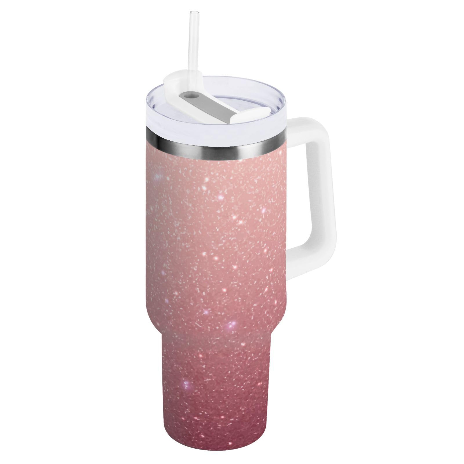 Rose Gold Glitter Sparkle 40 oz Tumbler with Handle and Straw Lid, Sequins Insulated Coffee Cup Reusable Stainless Steel Water Bottle Travel Mug Cupholder Friendly,Gifts for Women Men