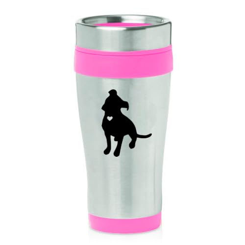 16oz Insulated Stainless Steel Travel Mug Coffee Mug Tumbler Cute Pitbull with Heart (Pink)