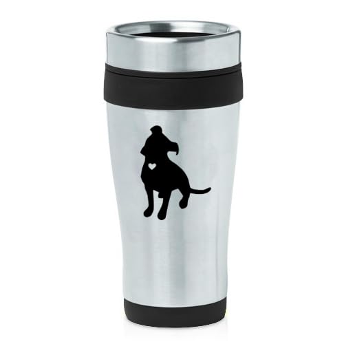 16oz Insulated Stainless Steel Travel Mug Coffee Mug Tumbler Cute Pitbull with Heart (Black)