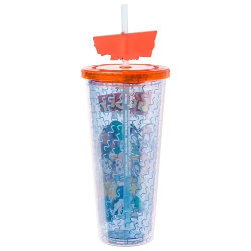 Silver Buffalo Disney A Goofy Movie Featuring Goofy, Max Goof, Roxanne and Bobby Zimuruski Plastic Cold Cup with Lid and Straw Topper, 24 Ounces