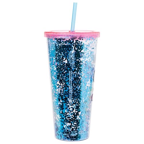 Silver Buffalo Sanrio Hello Kitty and Friends Cinnamoroll Hearts and Cherries Plastic Confetti Cold Cup with Lid and Straw, 32 Ounces