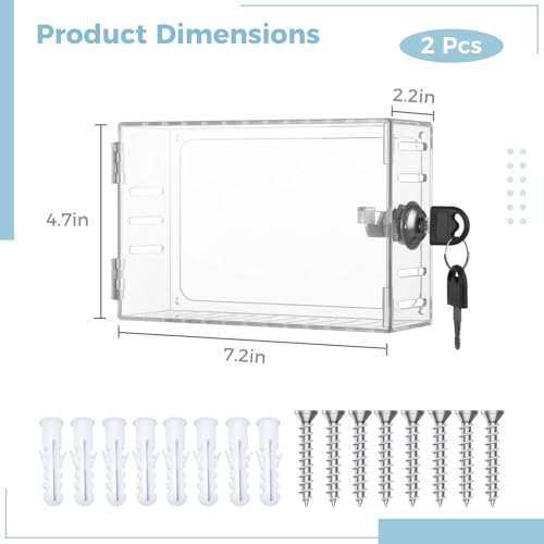 2 Pcs Universal Thermostat Lock Boxes, Small Thermostat Guards with Keys for Wall, Large Thermostat Covers with Locks, Fit All Standard Type Nest Thermostats, 7.2 x 4.7 x 2.2 Inch