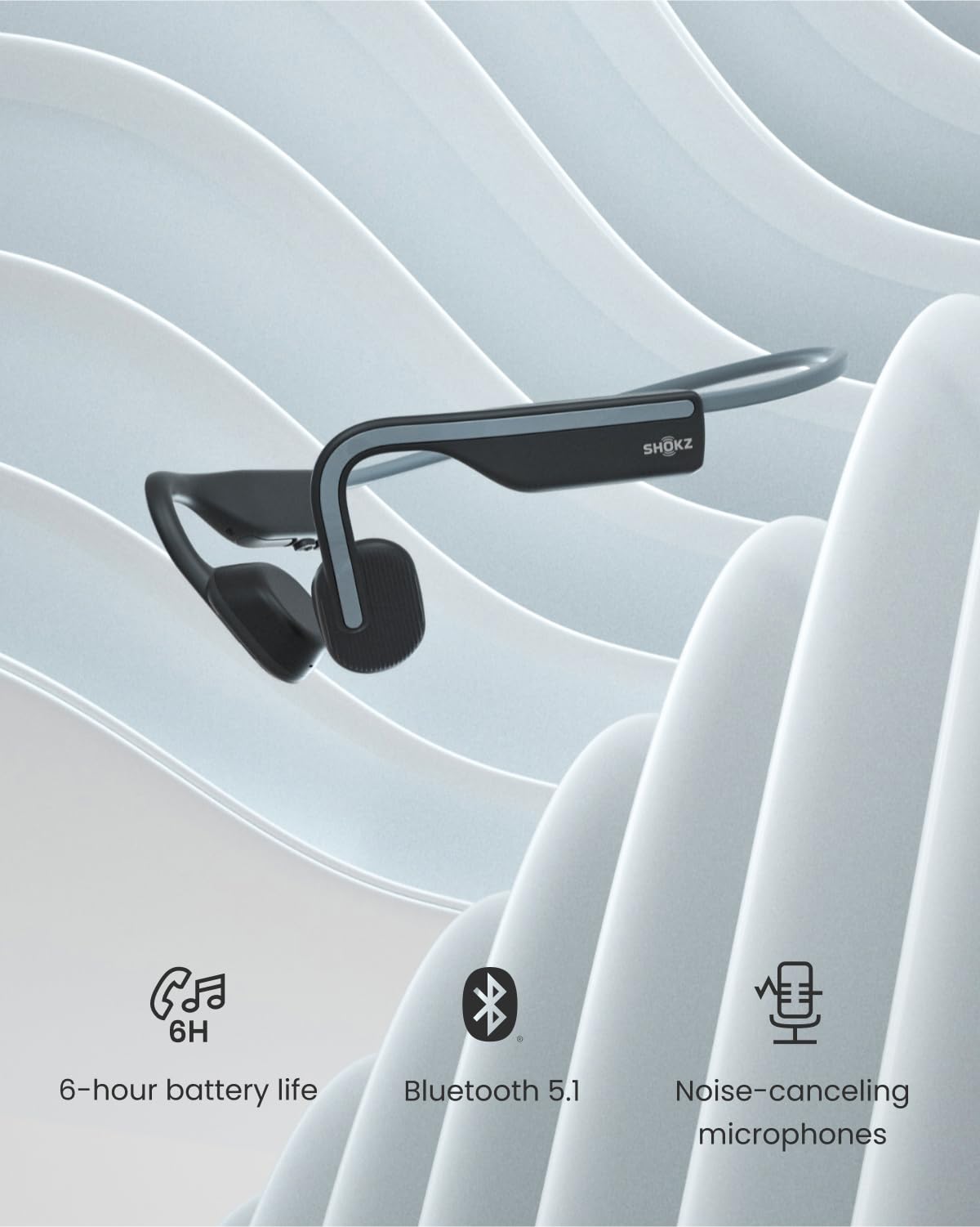 SHOKZ OpenMove - Open-Ear Bluetooth Sport Headphones - Bone Conduction Wireless Earphones - Sweatproof for Running and Workouts, with Sticker Pack (Grey) (Renewed)