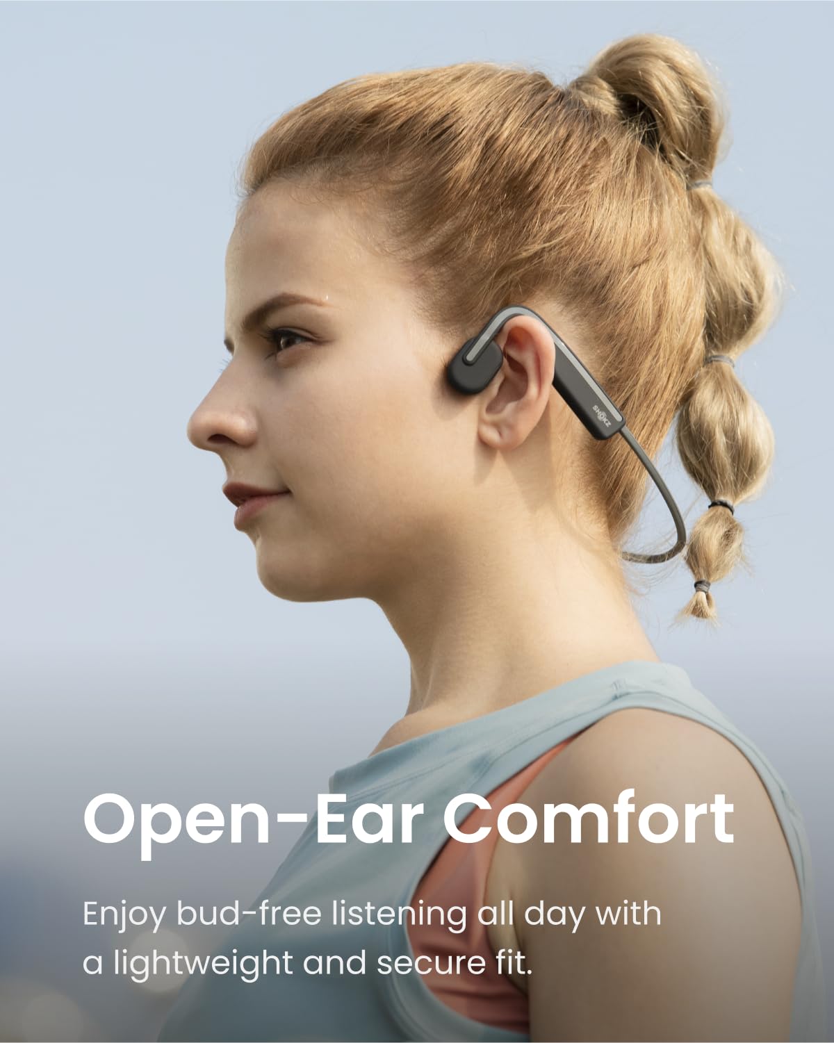 SHOKZ OpenMove - Open-Ear Bluetooth Sport Headphones - Bone Conduction Wireless Earphones - Sweatproof for Running and Workouts, with Sticker Pack (Grey) (Renewed)
