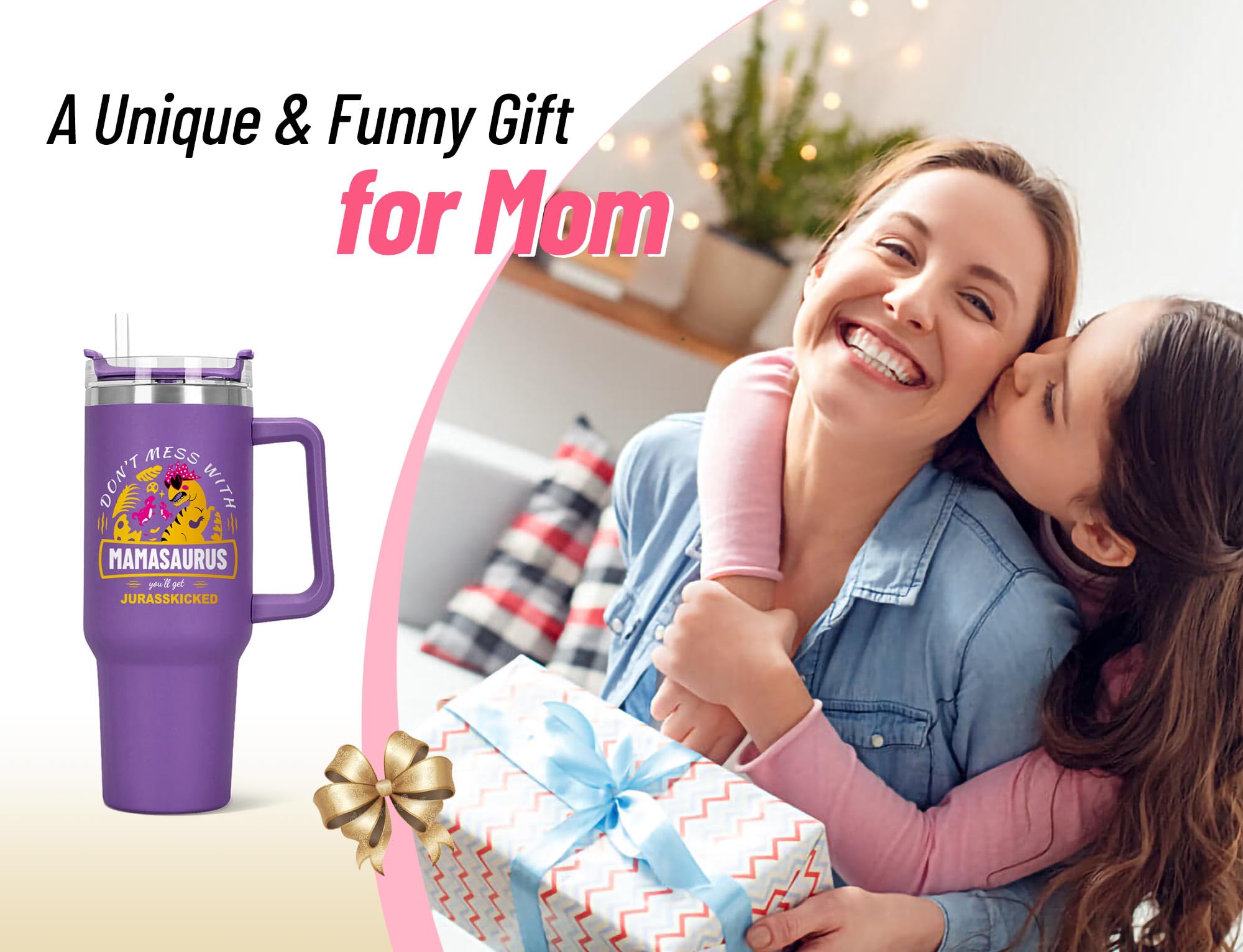DLOCCOLD Gifts for Mom - 40oz Dinosaur Tumbler, Birthday & for Women, Purple