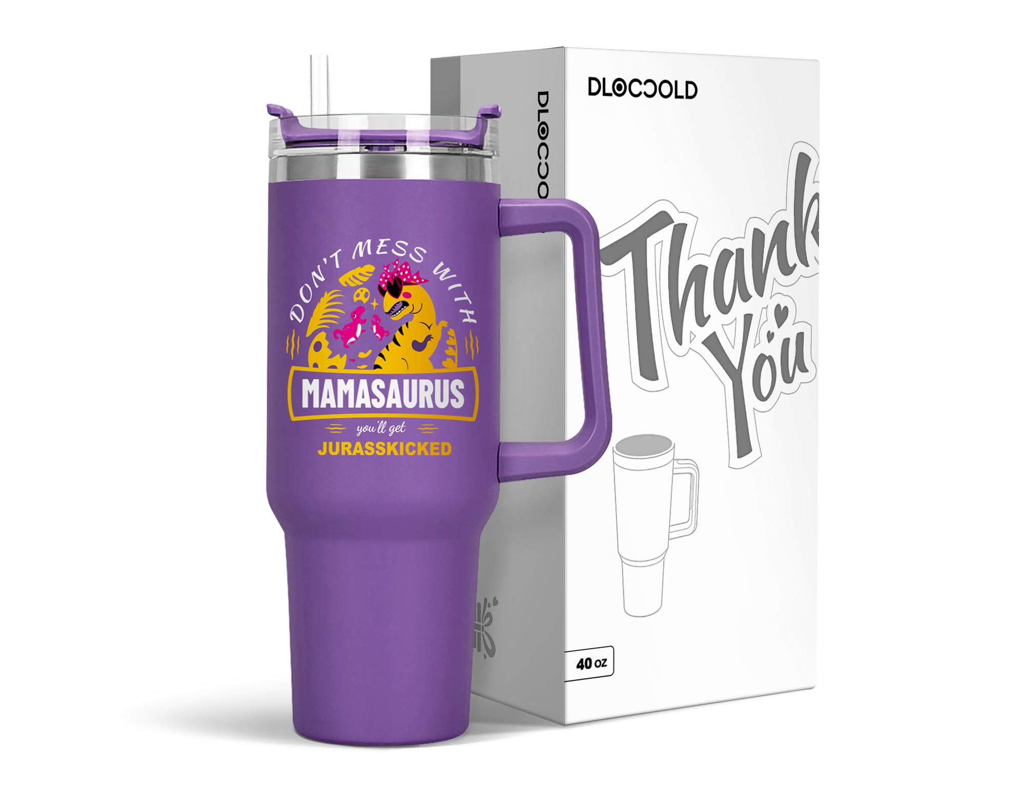 DLOCCOLD Gifts for Mom - 40oz Dinosaur Tumbler, Birthday & for Women, Purple