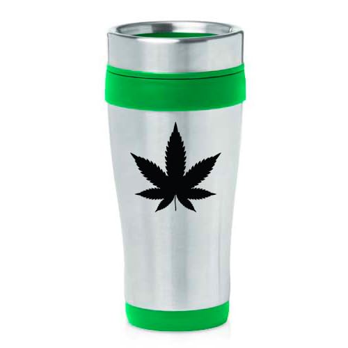 16oz Insulated Stainless Steel Travel Mug Coffee Mug Tumbler Cannabis Marijuana Pot Leaf (Green)