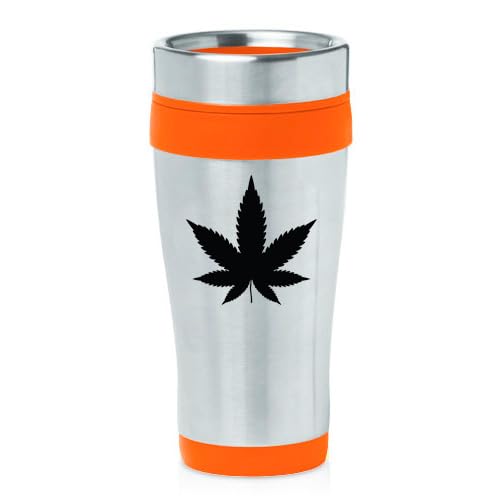 16oz Insulated Stainless Steel Travel Mug Coffee Mug Tumbler Cannabis Marijuana Pot Leaf (Orange)