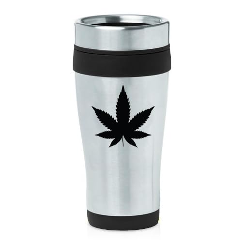 16oz Insulated Stainless Steel Travel Mug Coffee Mug Tumbler Cannabis Marijuana Pot Leaf (Black)