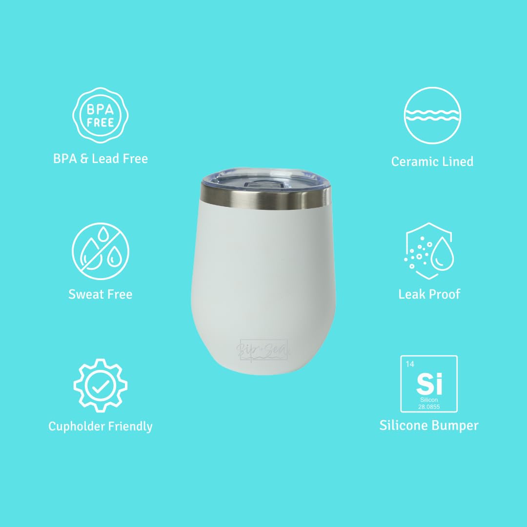 Sip+Sea Antiqua 12 oz Stainless Steel Ceramic Lined Wine Tumbler with Lid | Stemless | Double Wall Vacuum Insulated