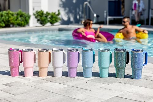 Sip+Sea Grenada 40oz Rhinestone-Encrusted Insulated Tumbler - Premium Bling Stainless Steel Water Bottle with Handle, Double Wall Vacuum Technology, Includes Leakproof Lid and Straw