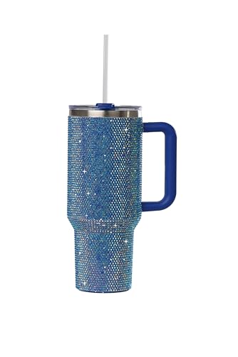 Sip+Sea Grenada 40oz Rhinestone-Encrusted Insulated Tumbler - Premium Bling Stainless Steel Water Bottle with Handle, Double Wall Vacuum Technology, Includes Leakproof Lid and Straw