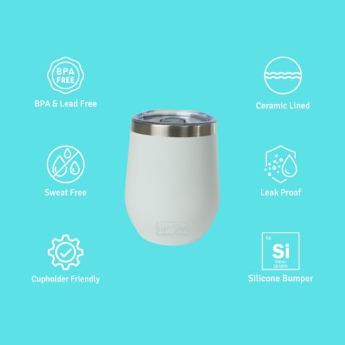 Sip+Sea Antiqua 12 oz Stainless Steel Ceramic Lined Wine Tumbler with Lid | Stemless | Double Wall Vacuum Insulated