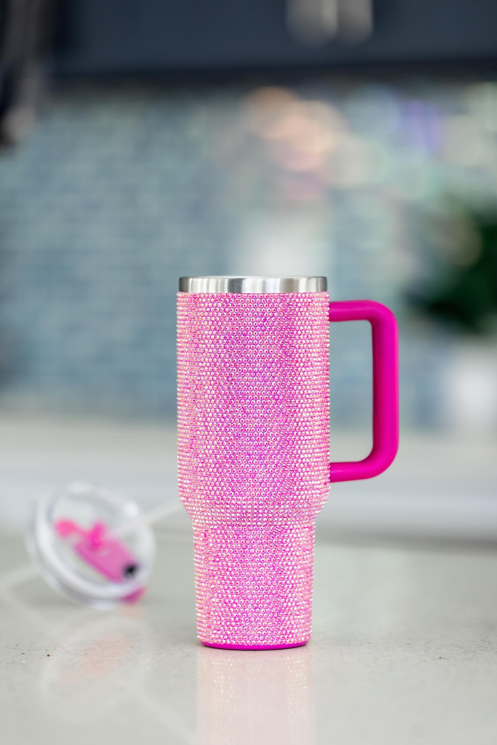 Sip+Sea Grenada 40oz Rhinestone-Encrusted Insulated Tumbler - Premium Bling Stainless Steel Water Bottle with Handle, Double Wall Vacuum Technology, Includes Leakproof Lid and Straw