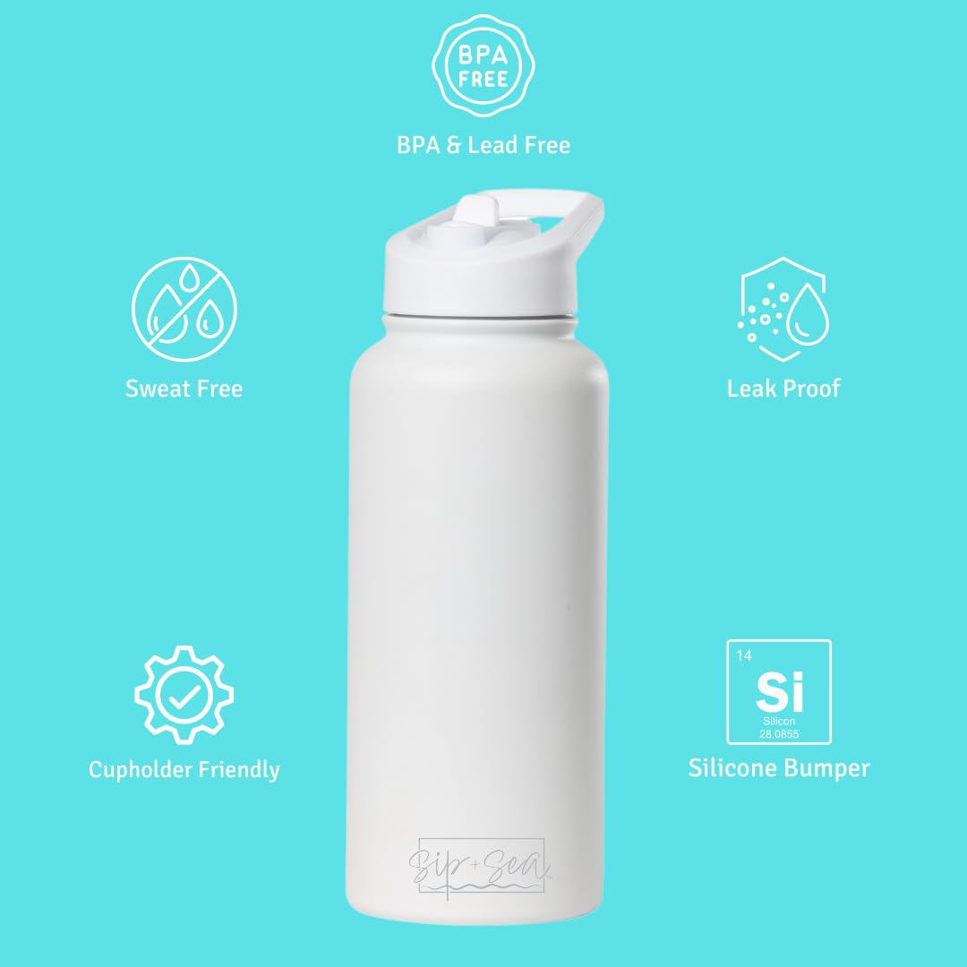 Sip+Sea St. Kitts 32 oz Stainless Steel Water Bottle with Straw Lid|Double Wall Vacuum Insulated