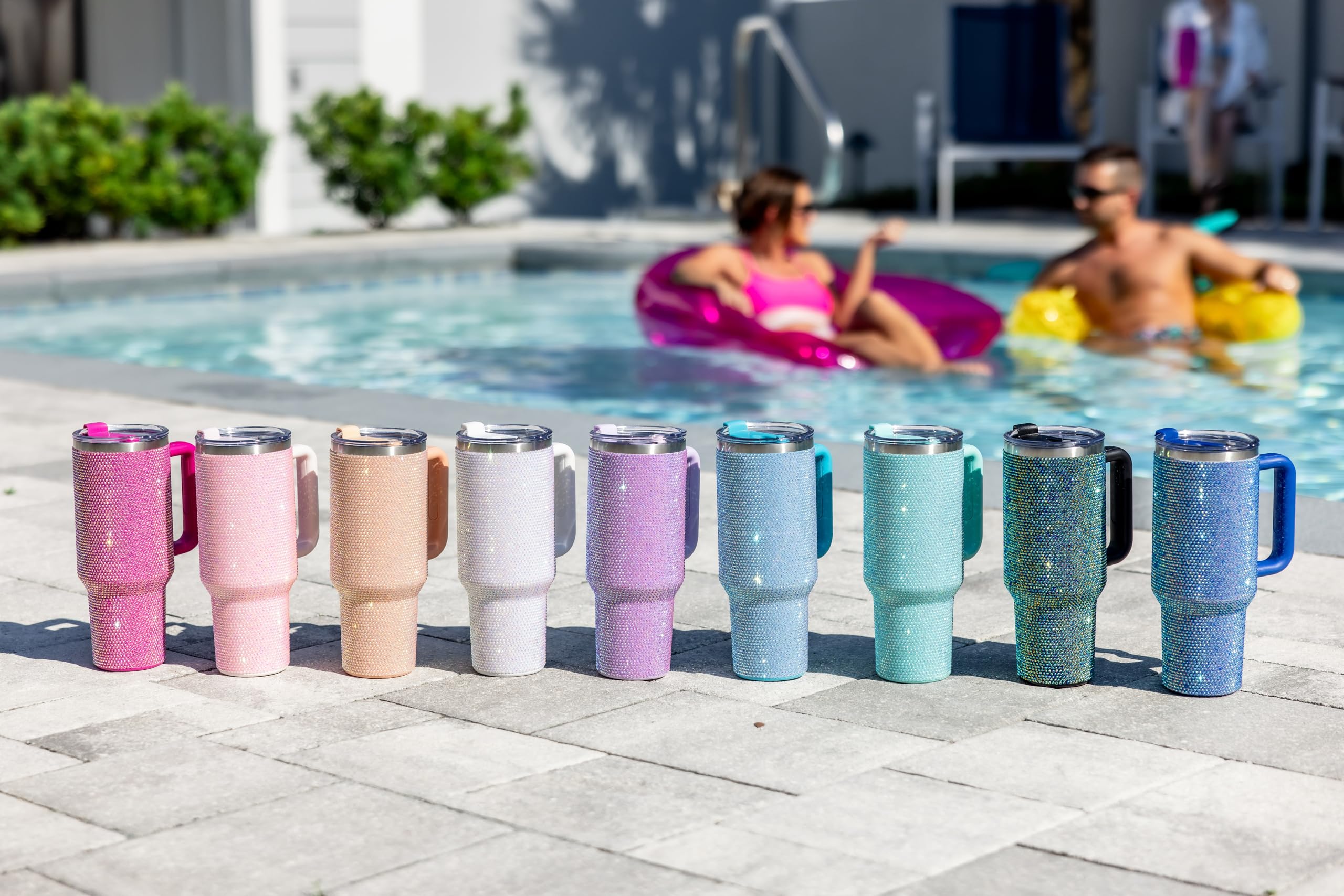 Sip+Sea Grenada 40oz Rhinestone-Encrusted Insulated Tumbler - Premium Bling Stainless Steel Water Bottle with Handle, Double Wall Vacuum Technology, Includes Leakproof Lid and Straw