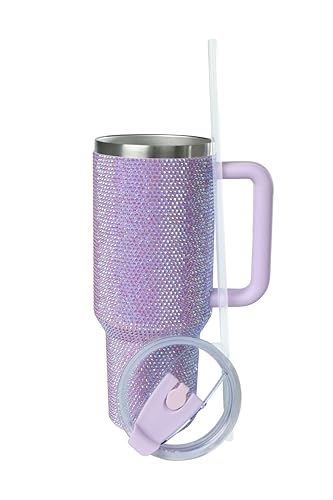 Sip+Sea Grenada 40oz Rhinestone-Encrusted Insulated Tumbler - Premium Bling Stainless Steel Water Bottle with Handle, Double Wall Vacuum Technology, Includes Leakproof Lid and Straw