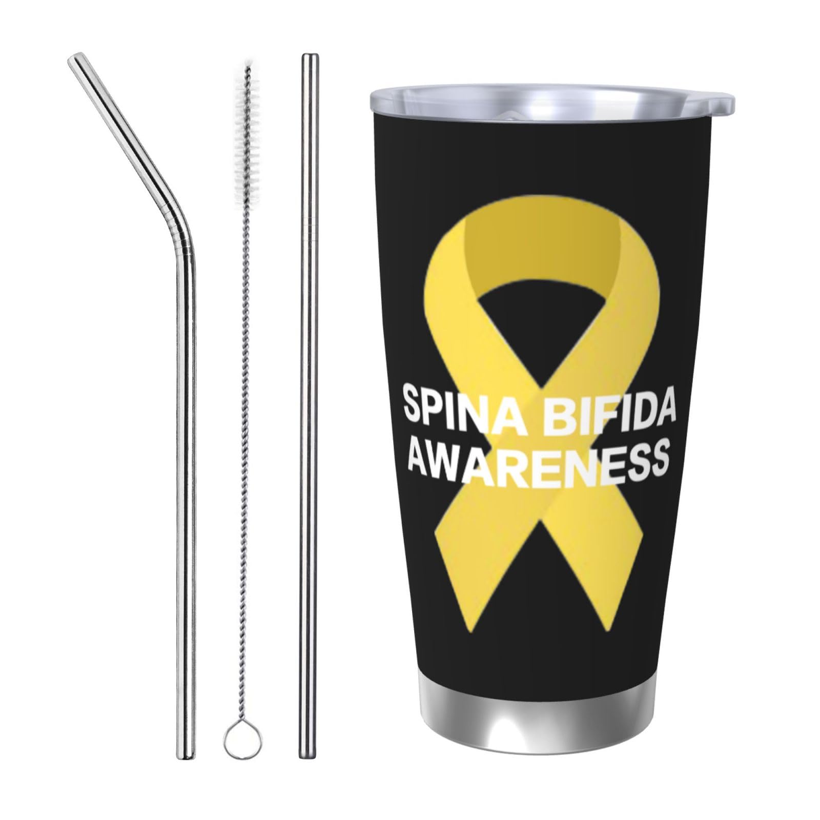 LXWGH Spina Bifida Awareness Tumbler 20oz Stainless Steel Tumbler With Straw & Lid Insulated Water Cups Coffee Mug For Outdoor Travel Festivals Gift