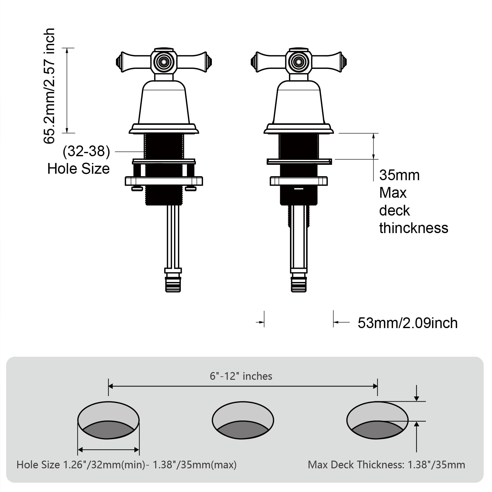 RKF Faucet- Replacement Classic Cross Knobs Handles with Valve Faucet Accessory Faucet Parts Faucet Kit Brushed Gold W033