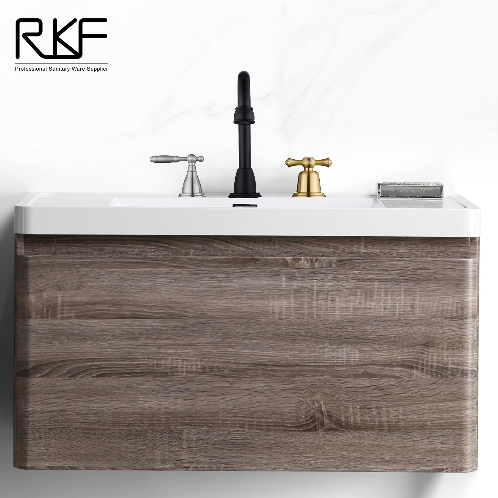 RKF Faucet- Replacement Classic Cross Knobs Handles with Valve Faucet Accessory Faucet Parts Faucet Kit Brushed Gold W033