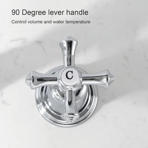 RKF Faucet- Replacement Classic Cross Knobs Handles with Valve Faucet Accessory Faucet Parts Faucet Kit Chrome Polished W033