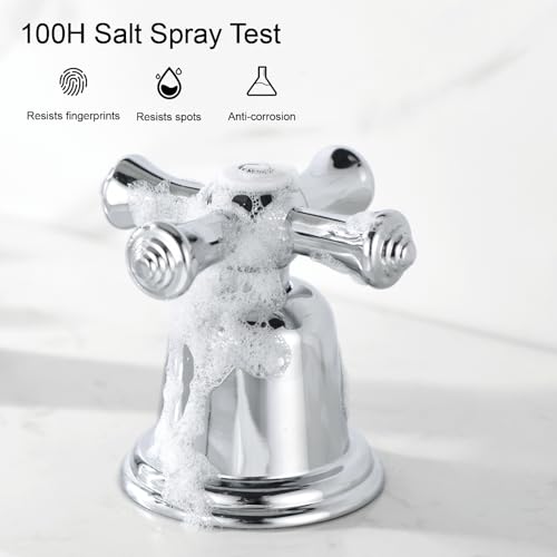 RKF Faucet- Replacement Classic Cross Knobs Handles with Valve Faucet Accessory Faucet Parts Faucet Kit Chrome Polished W033