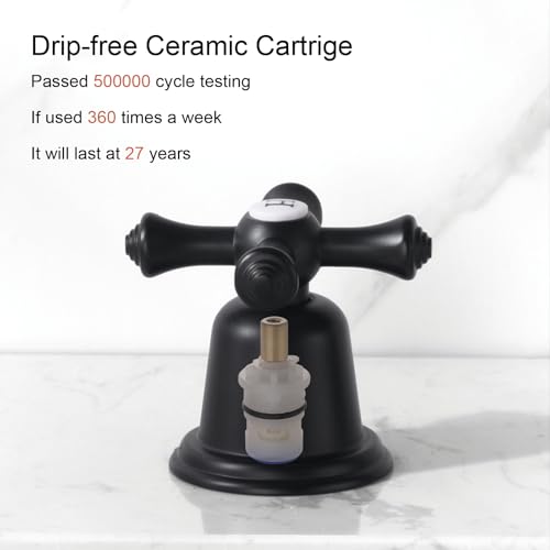 RKF Faucet- Replacement Classic Cross Knobs Handles with Valve Faucet Accessory Faucet Parts Faucet Kit Matt Black W033