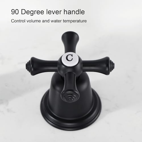 RKF Faucet- Replacement Classic Cross Knobs Handles with Valve Faucet Accessory Faucet Parts Faucet Kit Matt Black W033
