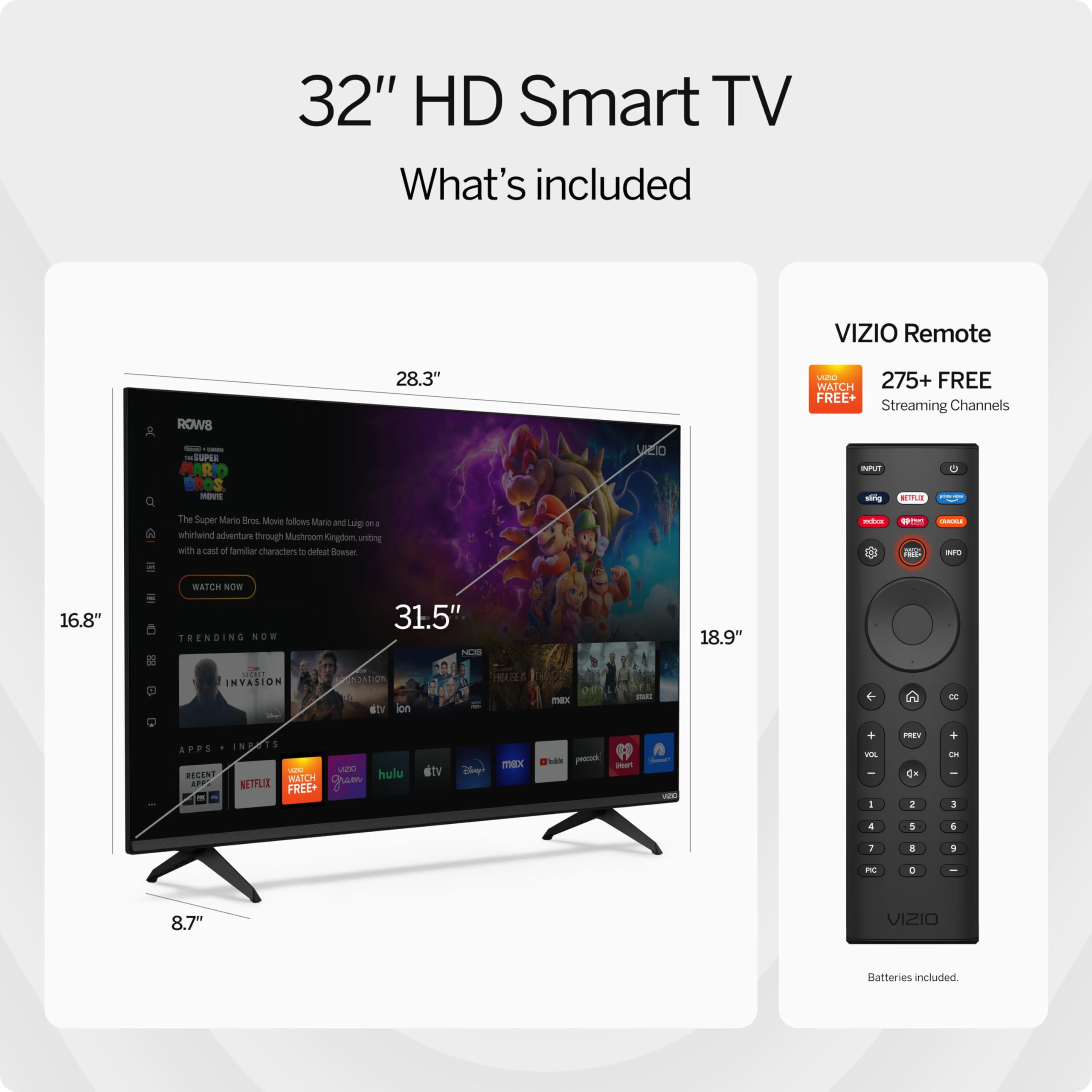 VIZIO HD 32" 720P LED Smart TV with Dual-Band WiFi 5, TV Apps - VHD32M-0807 (Renewed)