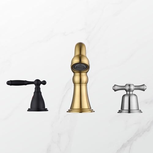 RKF Faucet- Replacement Classic Cross Knobs Handles with Valve Faucet Accessory Faucet Parts Faucet Kit Brushed Nickel W033