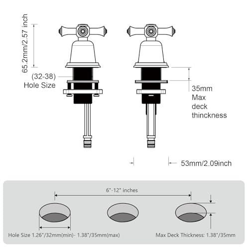 RKF Faucet- Replacement Classic Cross Knobs Handles with Valve Faucet Accessory Faucet Parts Faucet Kit Brushed Nickel W033