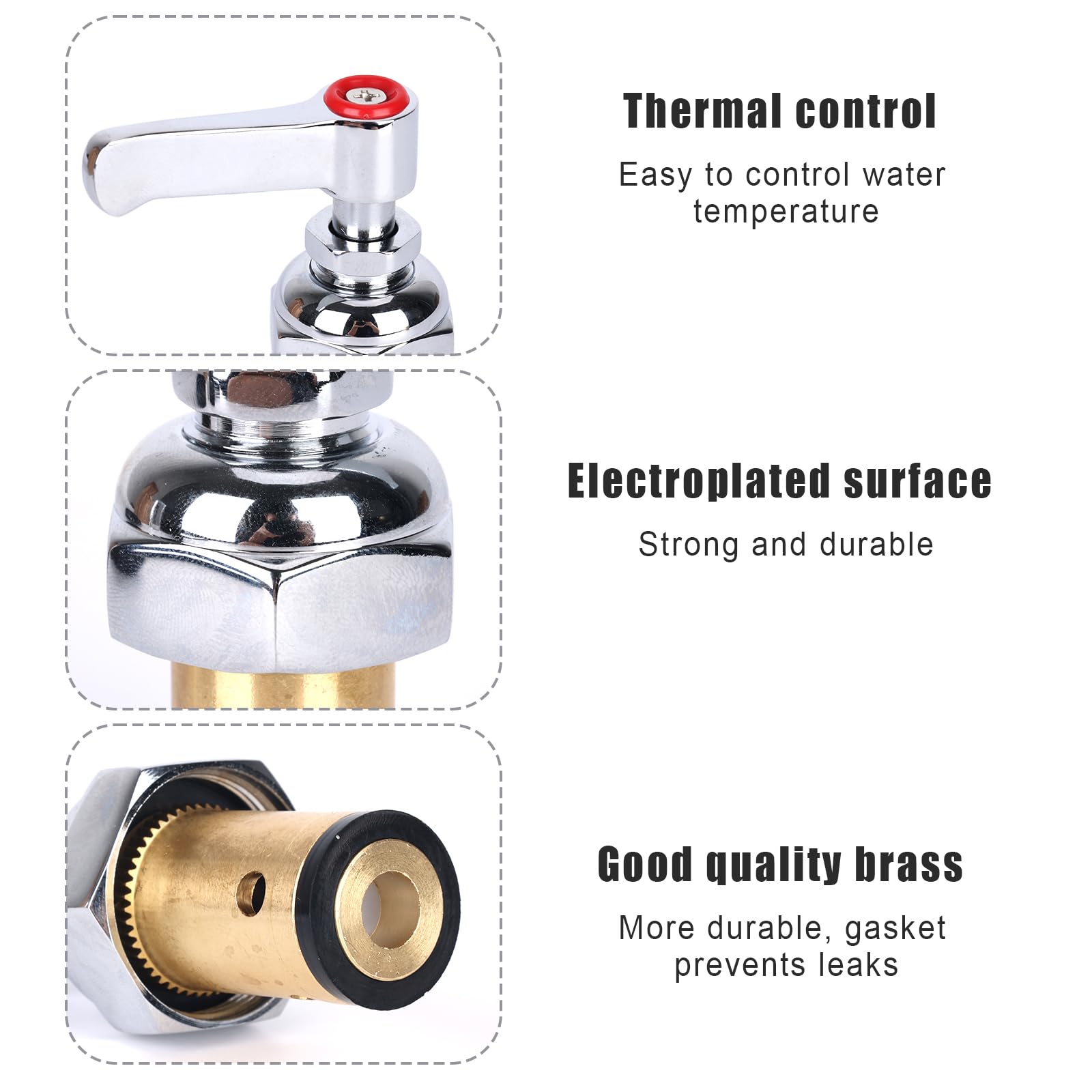 Hot Spindle Assembly for 002714-40 Eterna Valve Replacement, Hot Side Handle Stem Assembly Brass Replacement Sink Valve Commercial Faucet Parts for T&S