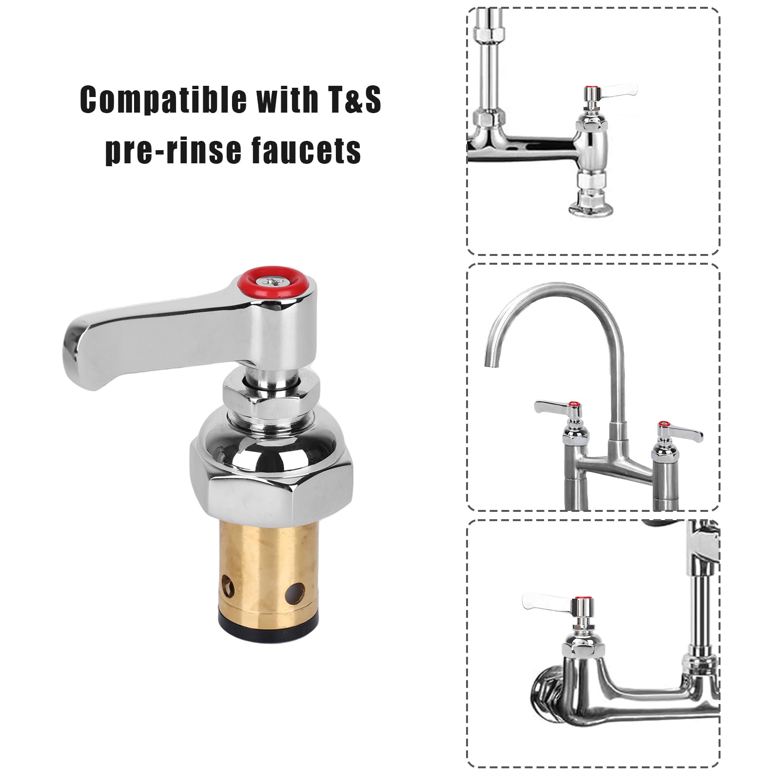 Hot Spindle Assembly for 002714-40 Eterna Valve Replacement, Hot Side Handle Stem Assembly Brass Replacement Sink Valve Commercial Faucet Parts for T&S