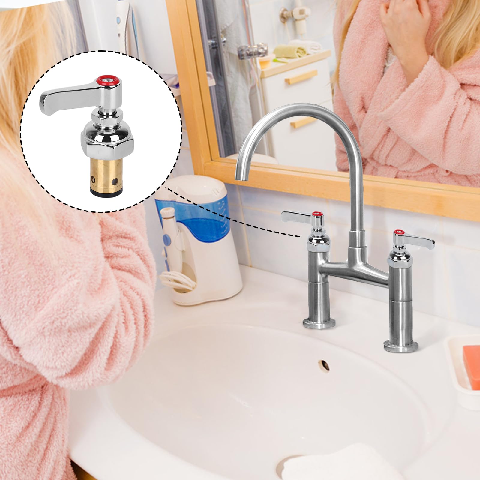 Hot Spindle Assembly for 002714-40 Eterna Valve Replacement, Hot Side Handle Stem Assembly Brass Replacement Sink Valve Commercial Faucet Parts for T&S