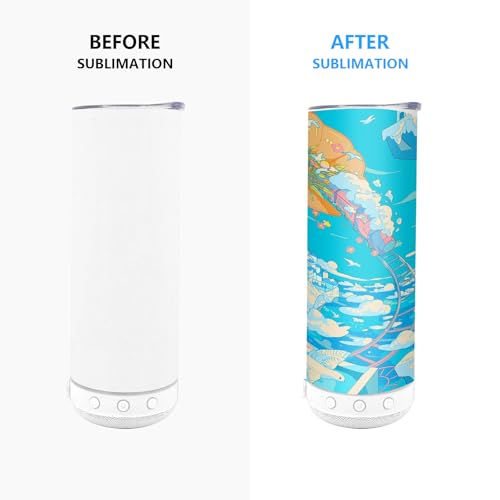 HIZEE 20 oz 1 pack Sublimation Tumbler Blank Bluetooth Music Speaker with Straw and Lid,Skinny Straight Stainless Steel Sublimation Cup Detachable Speaker Suitable for Travel Gifts