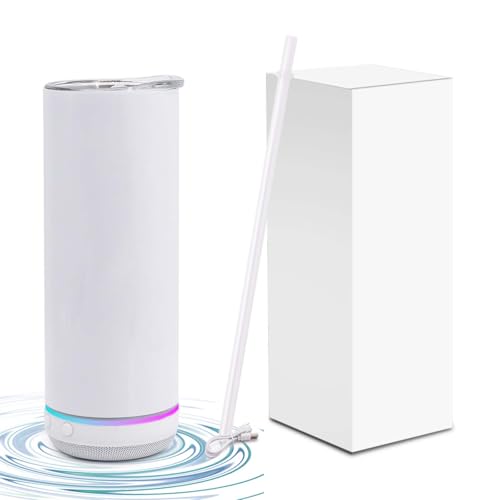 HIZEE 20 oz 1 pack Sublimation Tumbler Blank Bluetooth Music Speaker with Straw and Lid,Skinny Straight Stainless Steel Sublimation Cup Detachable Speaker Suitable for Travel Gifts