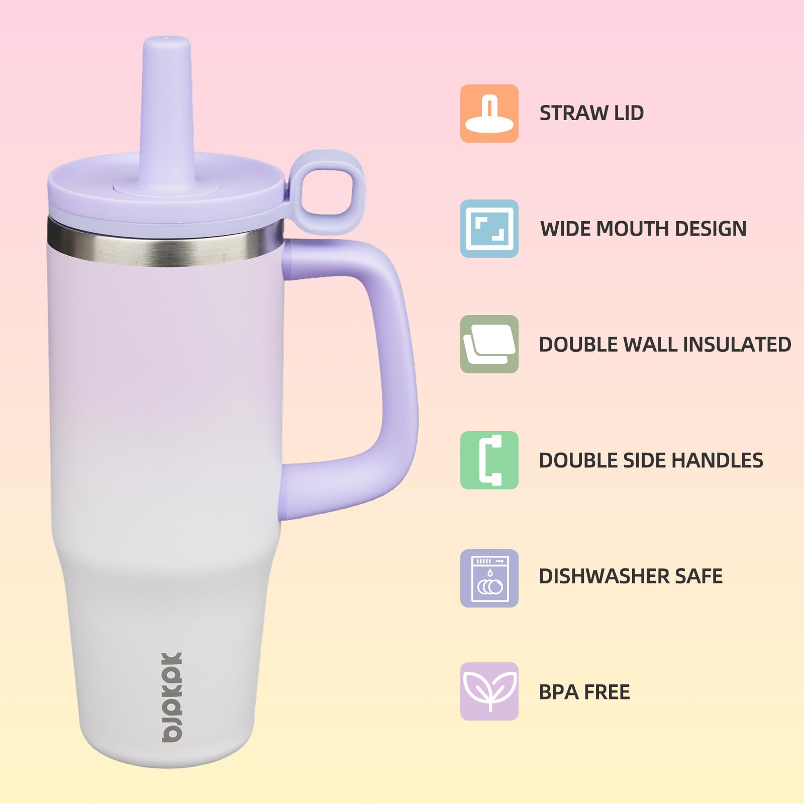 BJPKPK 32oz Stainless Steel Insulated Tumbler with Handle and Straw Travel Coffee Mug Thermal Cups with Lid,Purple Pearl