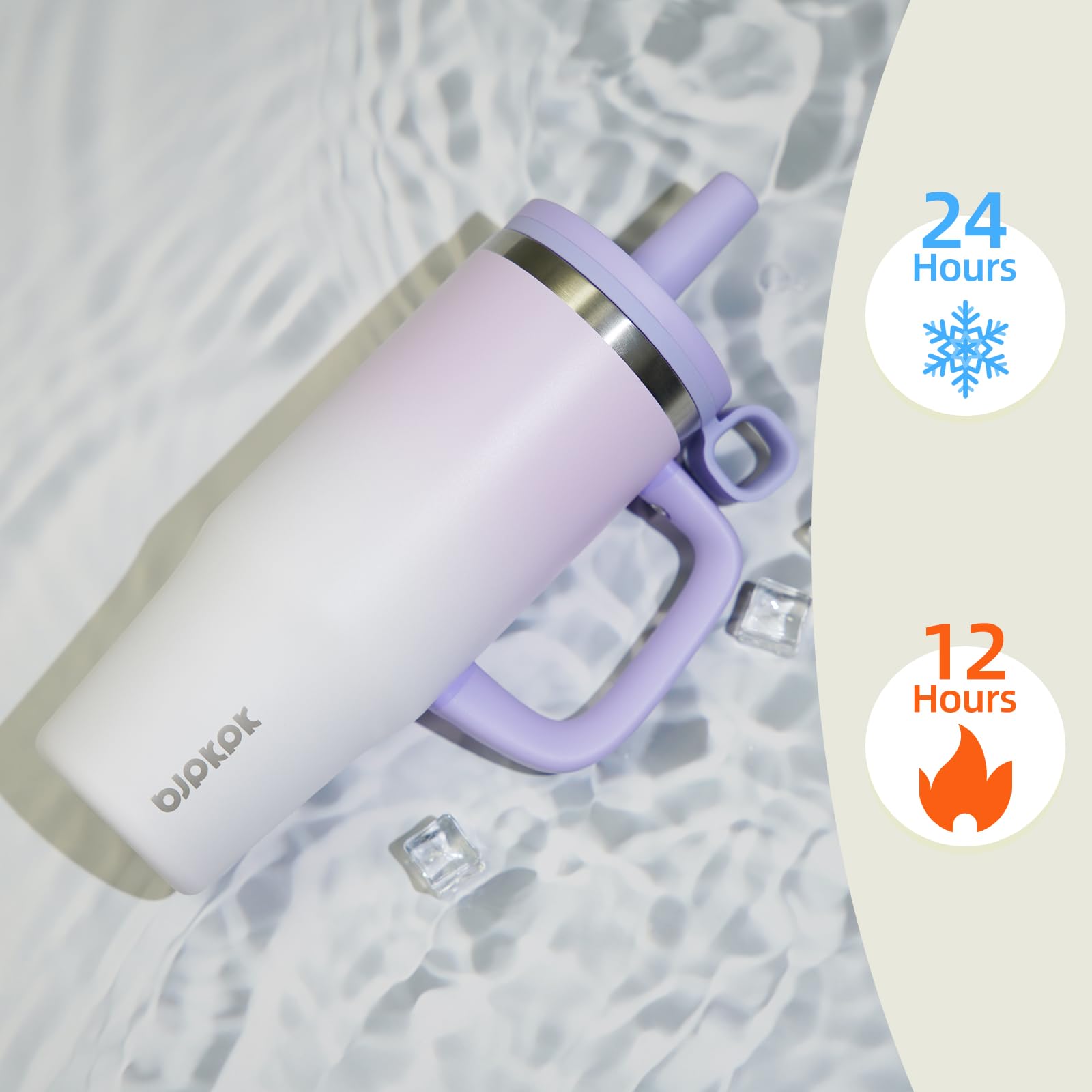 BJPKPK 32oz Stainless Steel Insulated Tumbler with Handle and Straw Travel Coffee Mug Thermal Cups with Lid,Purple Pearl