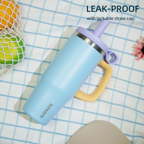 BJPKPK 32oz Stainless Steel Insulated Tumbler with Handle and Straw Travel Coffee Mug Thermal Cups with Lid,Blue