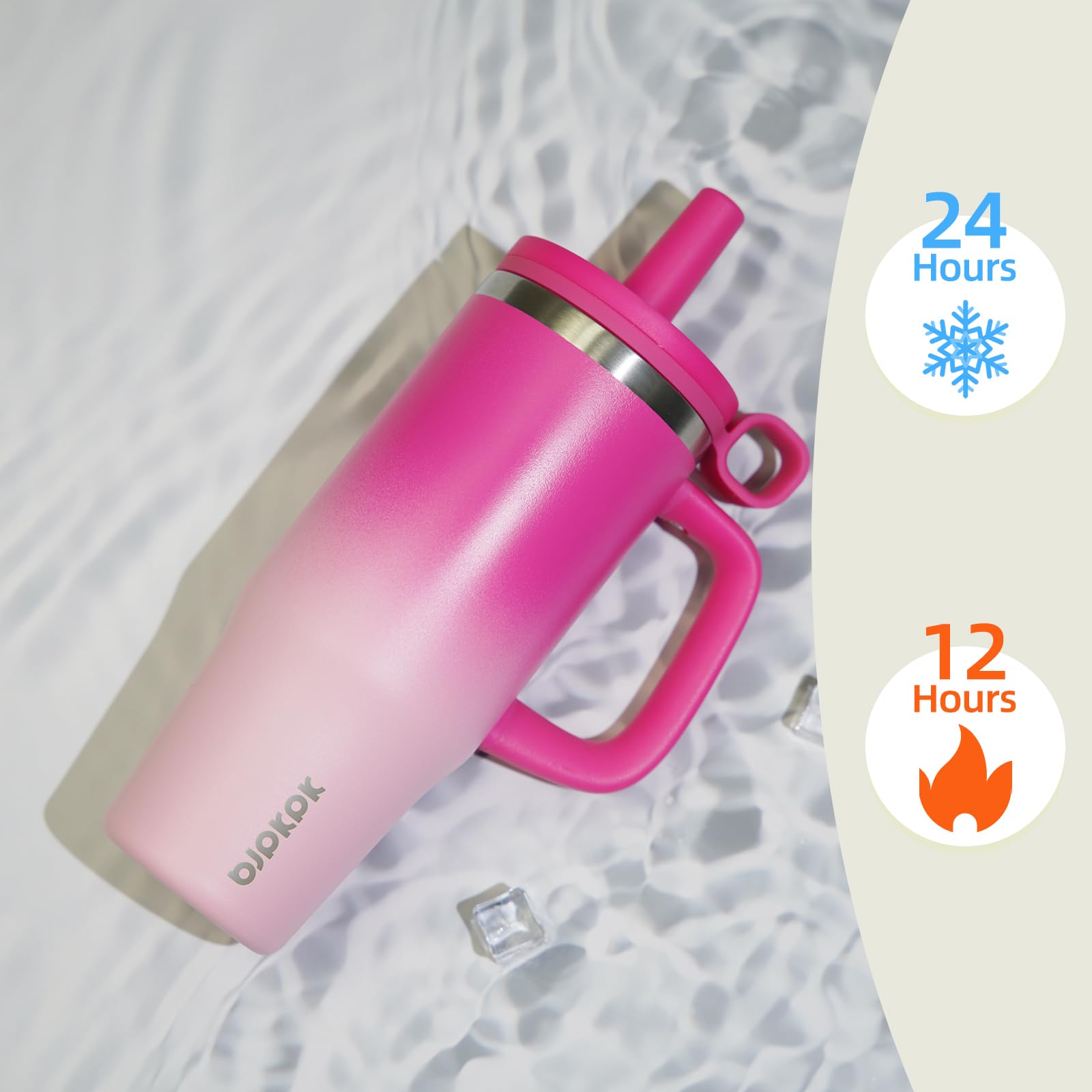 BJPKPK 32oz Stainless Steel Insulated Tumbler with Handle and Straw Travel Coffee Mug Thermal Cups with Lid,Cherry Blossom
