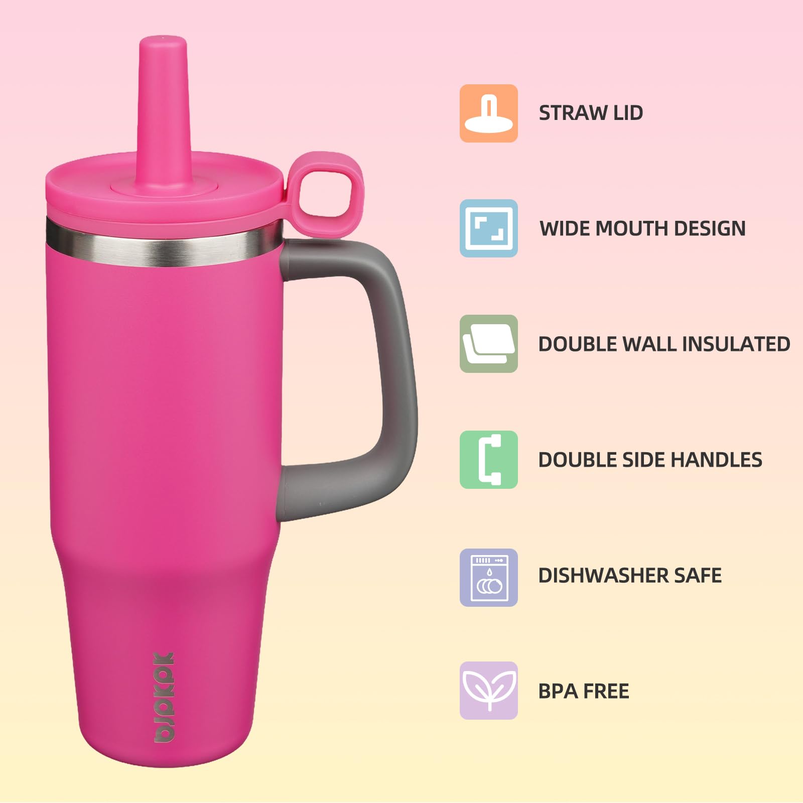 BJPKPK 32oz Stainless Steel Insulated Tumbler with Handle and Straw Travel Coffee Mug Thermal Cups with Lid,Barbie Pink