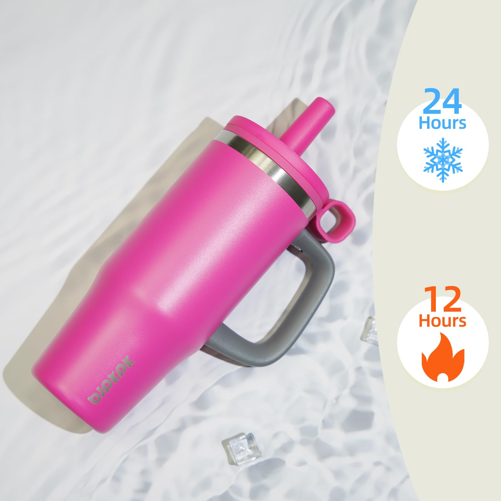 BJPKPK 32oz Stainless Steel Insulated Tumbler with Handle and Straw Travel Coffee Mug Thermal Cups with Lid,Barbie Pink