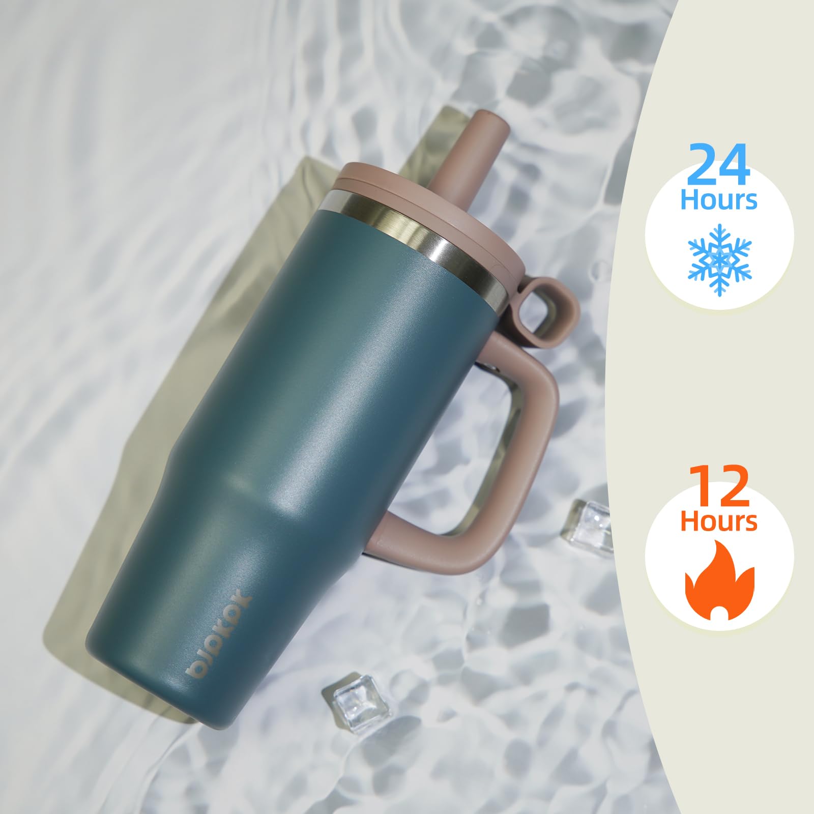 BJPKPK 32oz Stainless Steel Insulated Tumbler with Handle and Straw Travel Coffee Mug Thermal Cups with Lid,Navy Blue
