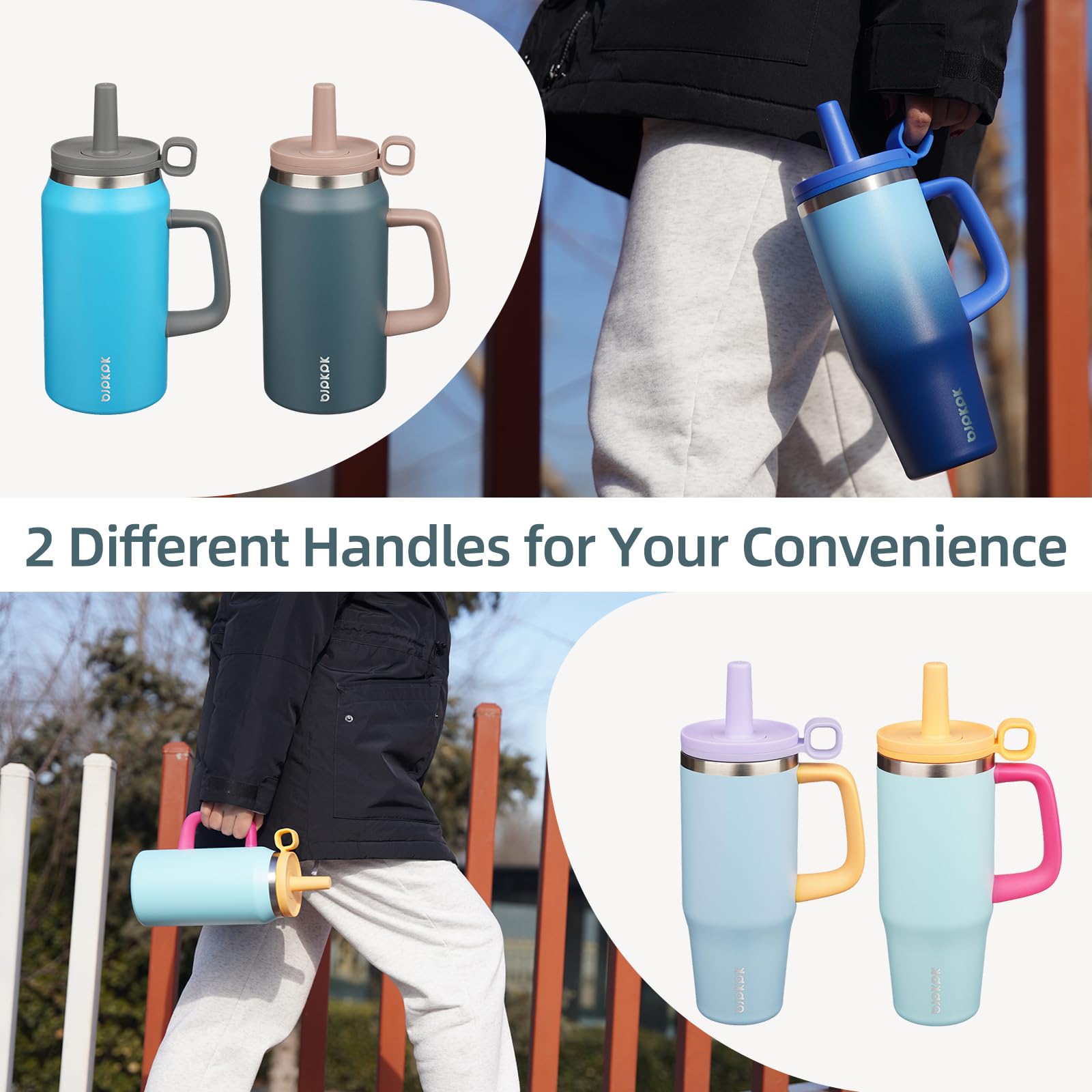 BJPKPK 32oz Stainless Steel Insulated Tumbler with Handle and Straw Travel Coffee Mug Thermal Cups with Lid,Navy Blue