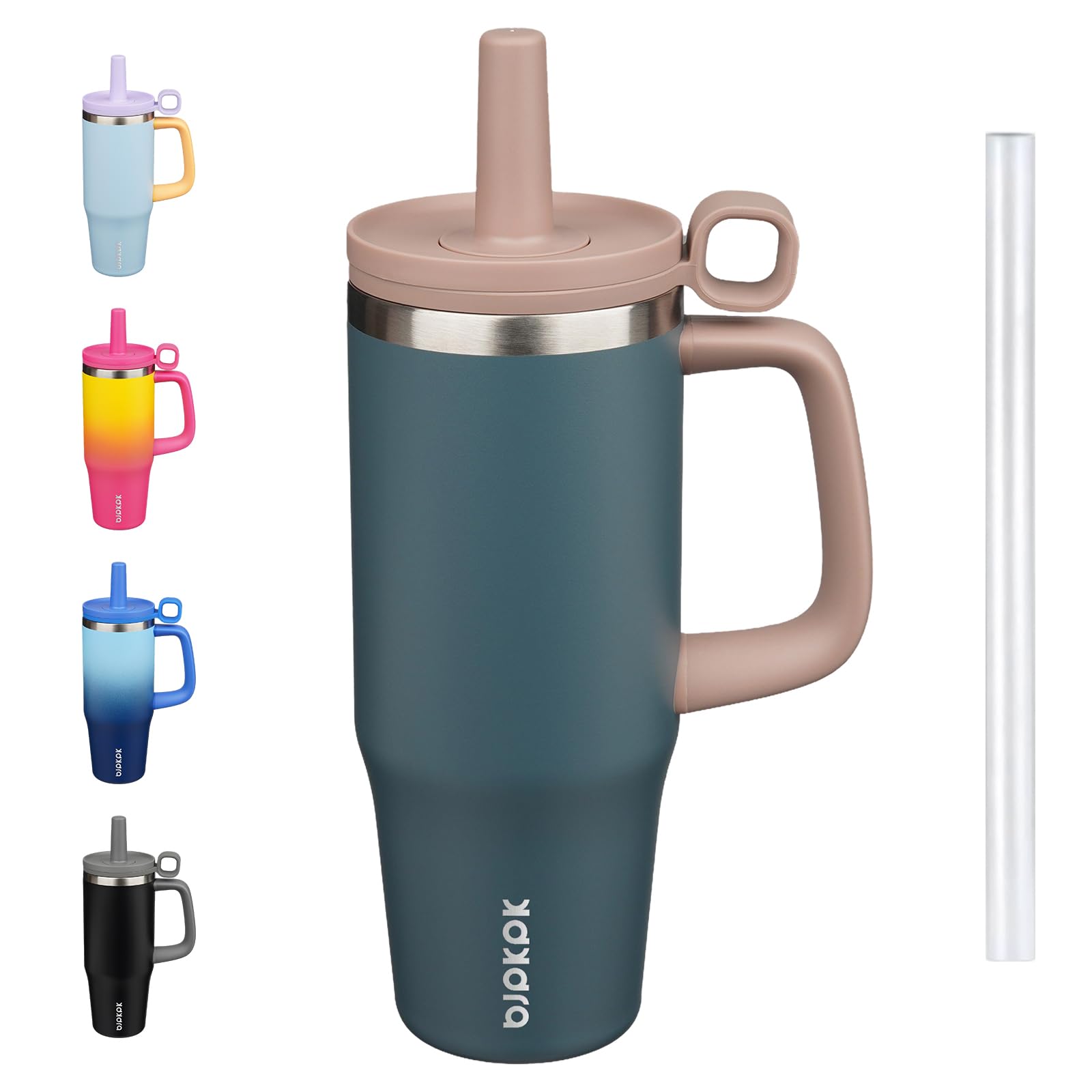 BJPKPK 32oz Stainless Steel Insulated Tumbler with Handle and Straw Travel Coffee Mug Thermal Cups with Lid,Navy Blue