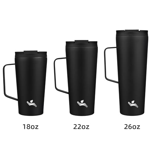 Insulated Tumbler with Handle and Straw, 18 OZ Travel Coffee Mug Stainless Steel Cup Metal Water Bottle,Black